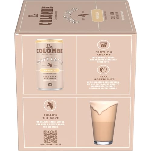 La Colombe Vanilla Draft Latte with Oatmilk - 9 Fl. Oz. 4 Pack - 100% Arabica Brazilian Cold Brew Coffee with Nitrous-Infused Oatmilk, Dairy-Free Vegan Latte, 120mg Natural Caffeine