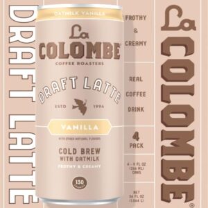 La Colombe Vanilla Draft Latte with Oatmilk - 9 Fl. Oz. 4 Pack - 100% Arabica Brazilian Cold Brew Coffee with Nitrous-Infused Oatmilk, Dairy-Free Vegan Latte, 120mg Natural Caffeine