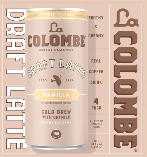 La Colombe Vanilla Draft Latte with Oatmilk - 9 Fl. Oz. 4 Pack - 100% Arabica Brazilian Cold Brew Coffee with Nitrous-Infused Oatmilk, Dairy-Free Vegan Latte, 120mg Natural Caffeine