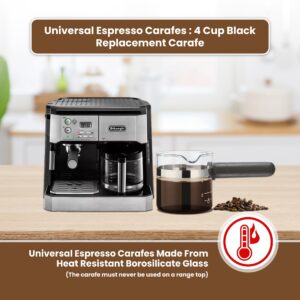 CAFÉ BREW COLLECTION Universal Glass Espresso Replacement Carafe - Medelco Espresso Machine Replacement Carafe - 4 Cup Black Replacement Carafe for Hamilton Beach, Mr.Coffee, Breville