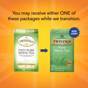 Twinings Pure White Tea Bags - Delicate Caffeinated Tea Made from Fresh White Tea Leaves, Perfect for Hot or Iced Tea, 20 Count (Pack of 2)