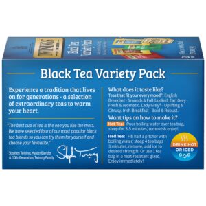 Twinings Black Tea Variety Pack with Earl Grey Tea, English Breakfast Tea, Irish Breakfast Tea, and Lady Grey Tea Bags, Individually Wrapped, 20 Count Ea (Pack of 3)