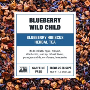 Tiesta Tea - Blueberry Wild Child, Blueberry Hibiscus Herbal Tea, Premium Loose Leaf Tea Blend, Non-Caffeinated Fruit Tea, Make Hot or Iced Tea & Brews Up to 25 Cups - 1.8oz Resealable Pouch