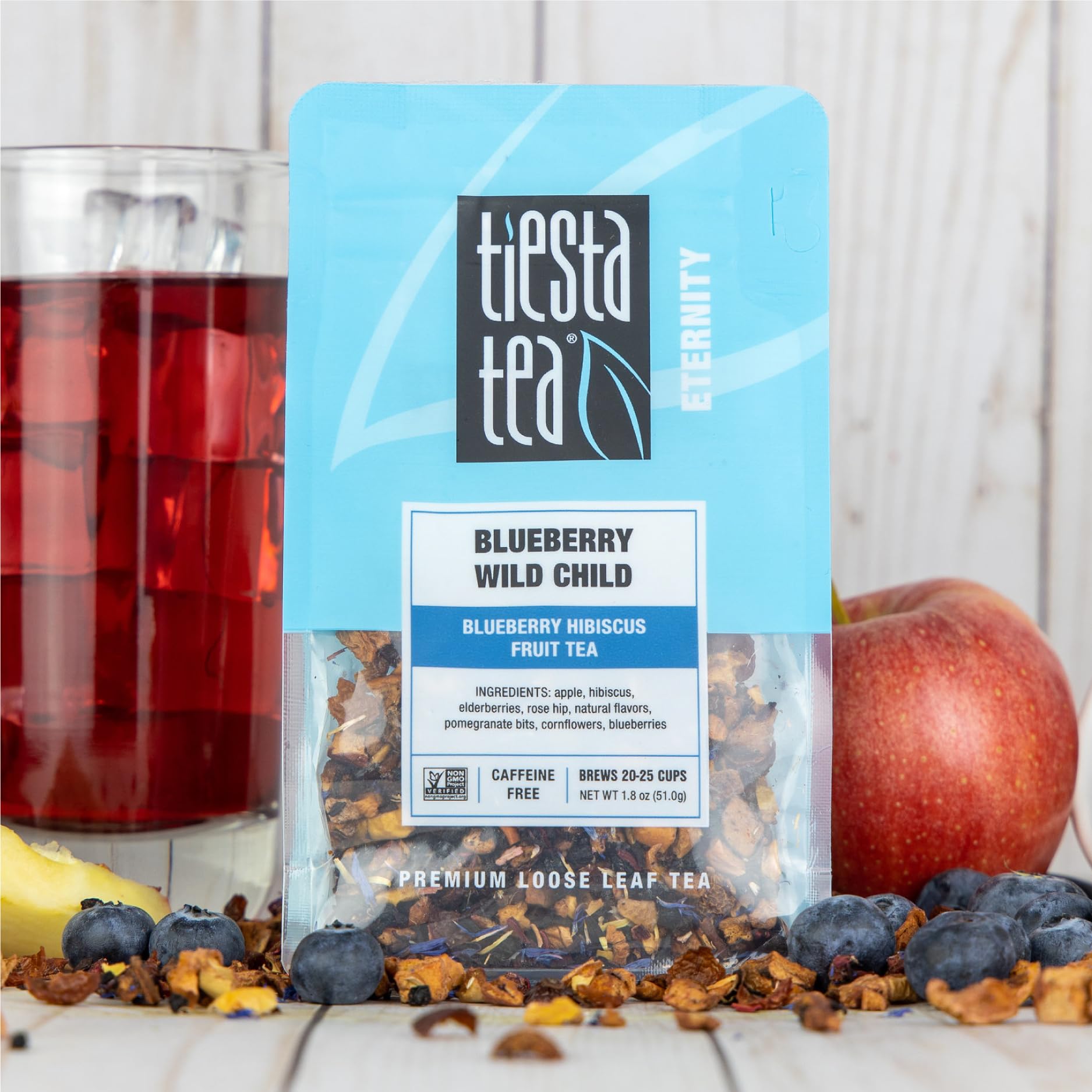 Tiesta Tea - Blueberry Wild Child, Blueberry Hibiscus Herbal Tea, Premium Loose Leaf Tea Blend, Non-Caffeinated Fruit Tea, Make Hot or Iced Tea & Brews Up to 25 Cups - 1.8oz Resealable Pouch