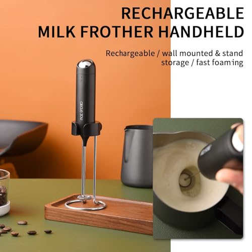 CIRCLE JOY Wall Mounted Milk Frother Handheld Rechargeable Milk Foamer Electric Mini Drink Mixer with 2-in-1 Stainless Steel Stand for Coffee, Cappuccino, Lattes, Frappe, Matcha and Hot Chocolate