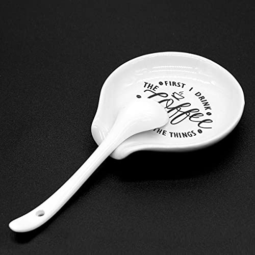 Funny Coffee Quote First I Drink The Coffee Then I Do The Things Ceramic Coffee Spoon Holder-Coffee Spoon Rest -Coffee Station Decor Coffee Bar Accessories-Coffee Lovers Gift for Women and Men