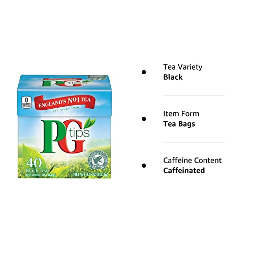 Pg Tips Premium Black Tea For a Classic Caffeinated Beverage,Pyramid Black Tea Bags,40 Count (Pack of 6)