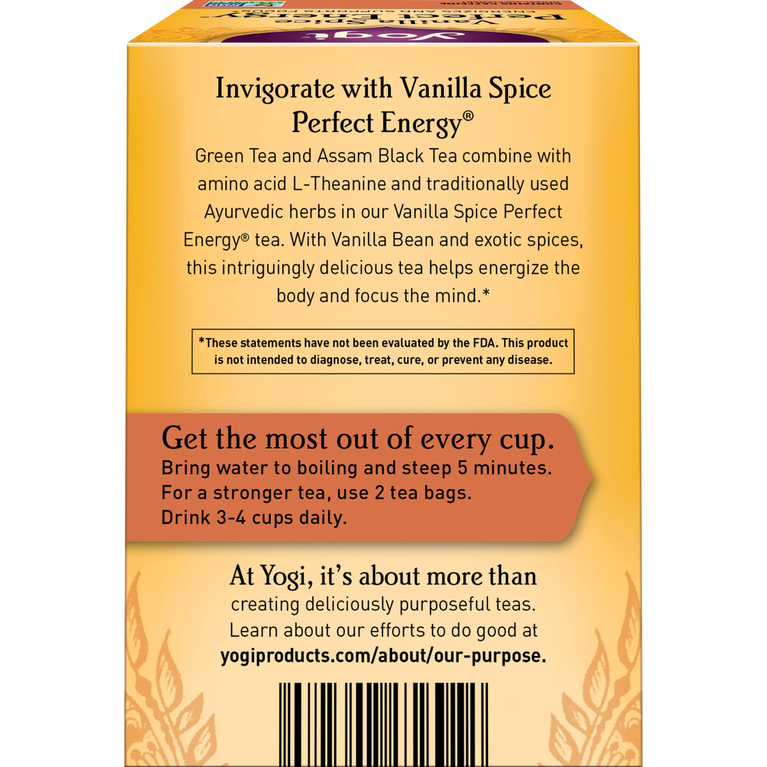 Yogi Tea Vanilla Spice Perfect Energy Tea - 16 Tea Bags per Pack (6 Packs) - Organic Vanilla Energy Tea - Focus Tea - Includes Green Tea, Black Tea, Ashwagandha, L-Theanine & More