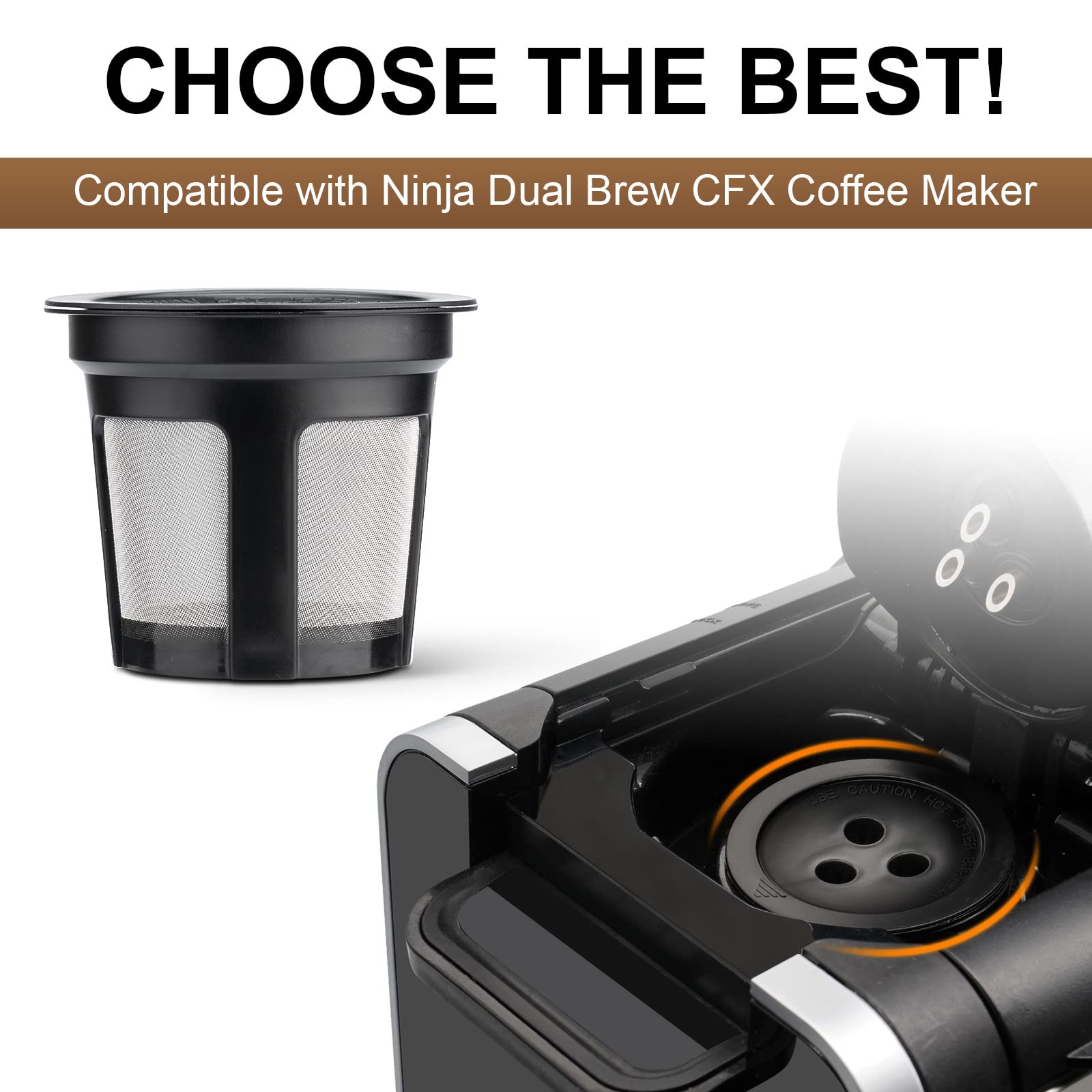 Reusable Coffee Pods for Ninja Dual Brew Coffee Maker, 3 Pack Reusable K Cups Coffee Filter Compatible with Ninja DualBrew Pro CFP301 CFP201