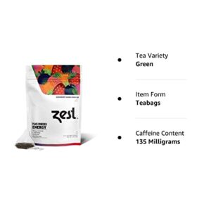 Zest 135mg High Caffeine Energy Leaf Blend - Superberry Samba Green Tea - 20 Pack Bag - Hot or Iced - All Natural Strong Flavored Healthy Coffee Highly Caffeinated Substitute - Perfect for Keto Diet