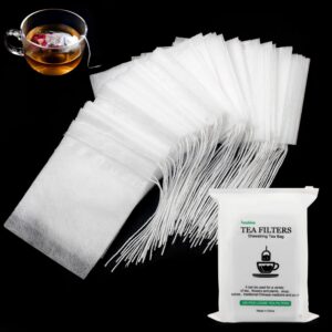 100 pcs disposable tea bags for loose leaf tea, biodegradable tea filter bags with drawstring, corn fiber empty tea bags for loose leaf tea (3.54 x 2.75 inch)