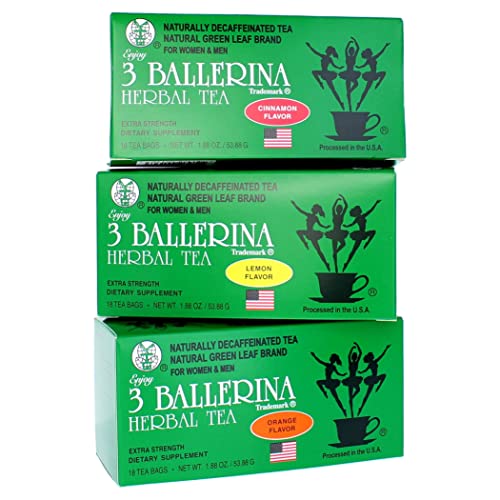 3 Ballerina Tea Extra Strength for Men and Women 3 Boxes Flavored Bundle (Orange, Lemon and Cinnamon Flavors)