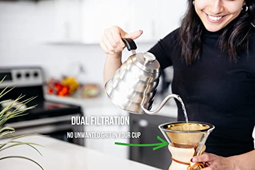 Barista Warrior Compatible with Hario V60 Pour Over Coffee Filters - Reusable Stainless Steel - Best Coffee Maker and Bar Accessories (Gold Titanium Coated)