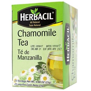 Herbacil Chamomile Tea, Made with Chamomile Flowers, Caffeine-Free, 3-pack of 25 bags per box (75 Tea Bags)