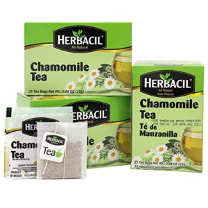 Herbacil Chamomile Tea, Made with Chamomile Flowers, Caffeine-Free, 3-pack of 25 bags per box (75 Tea Bags)