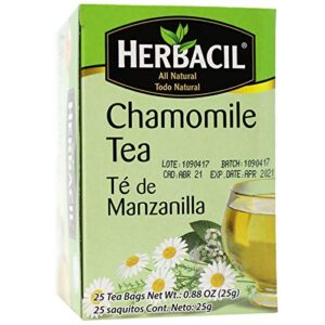 Herbacil Chamomile Tea, Made with Chamomile Flowers, Caffeine-Free, 3-pack of 25 bags per box (75 Tea Bags)