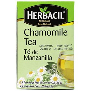 Herbacil Chamomile Tea, Made with Chamomile Flowers, Caffeine-Free, 3-pack of 25 bags per box (75 Tea Bags)