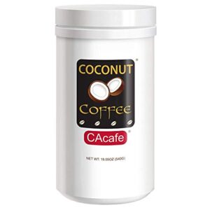 cacafe coconut coffee, coconut infused colombian coffee, creamy drink mix, make iced or hot, packed with antioxidants, natural energy, and stress relief 19.05oz