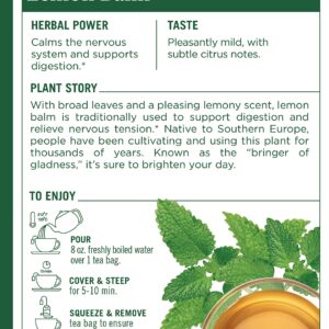 Traditional Medicinals Organic Lemon Balm Herbal Tea, Calming and Supports Digestion (Pack of 2) - 32 Tea Bags Total