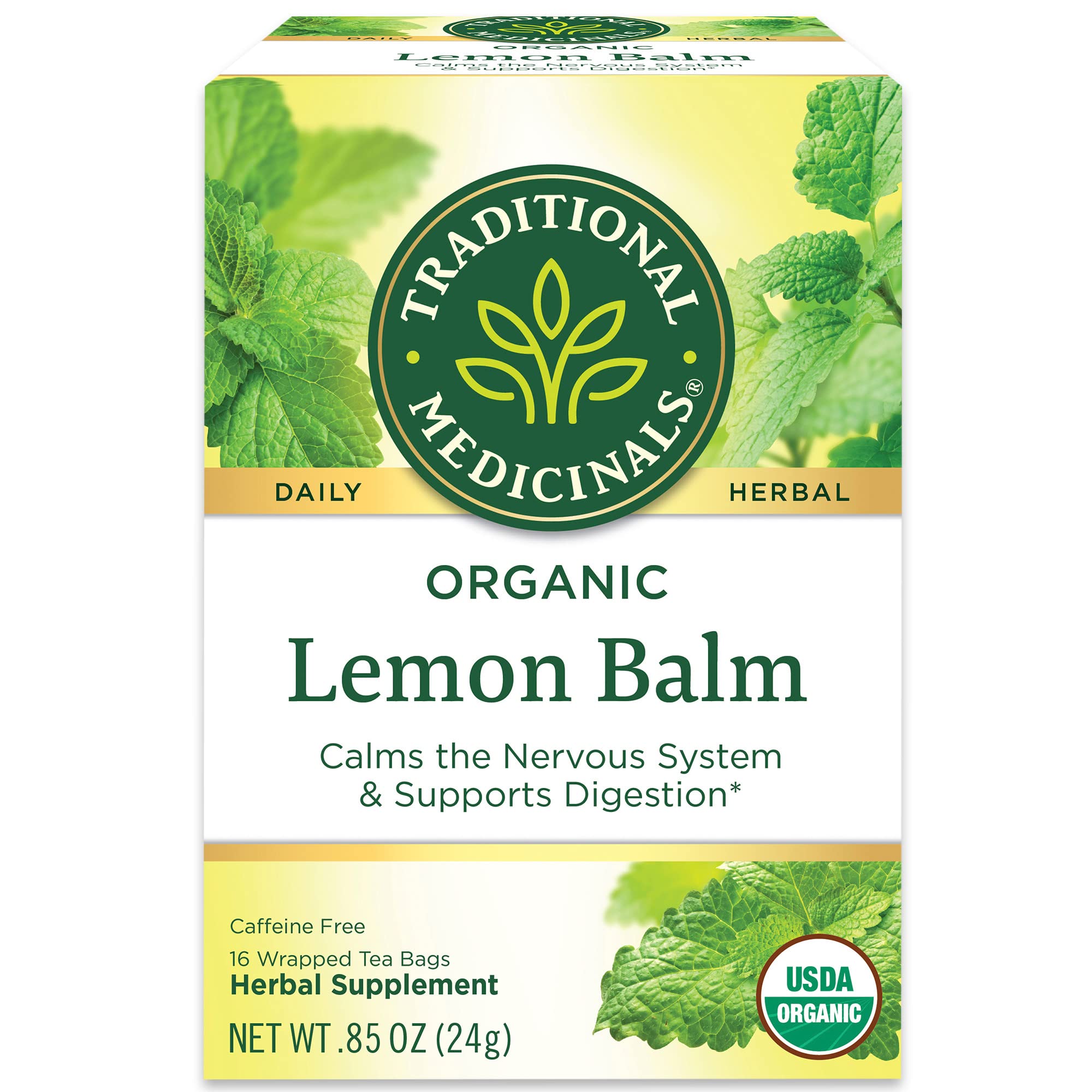 Traditional Medicinals Organic Lemon Balm Herbal Tea, Calming and Supports Digestion (Pack of 2) - 32 Tea Bags Total