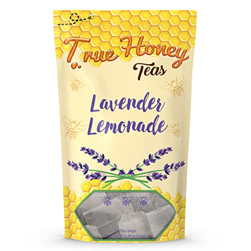 True Honey Lavender Lemonade Tea Bags - Tranquil Tea for Sleep, Stress Relief and Calm - All Natural Organic Chamomile Herbal Caffeine-Free Blended with Honey Crystals - 24 Count