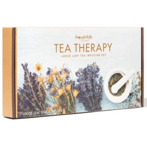 Thoughtfully Gourmet, Tea Therapy Infusion Gift Set, 7 Unique Flavors and Reusable Copper Ball Infuser, Loose Leaf Tea Set Flavors Include Peppermint, Jasmine, Vanilla Chai and More, Set of 7