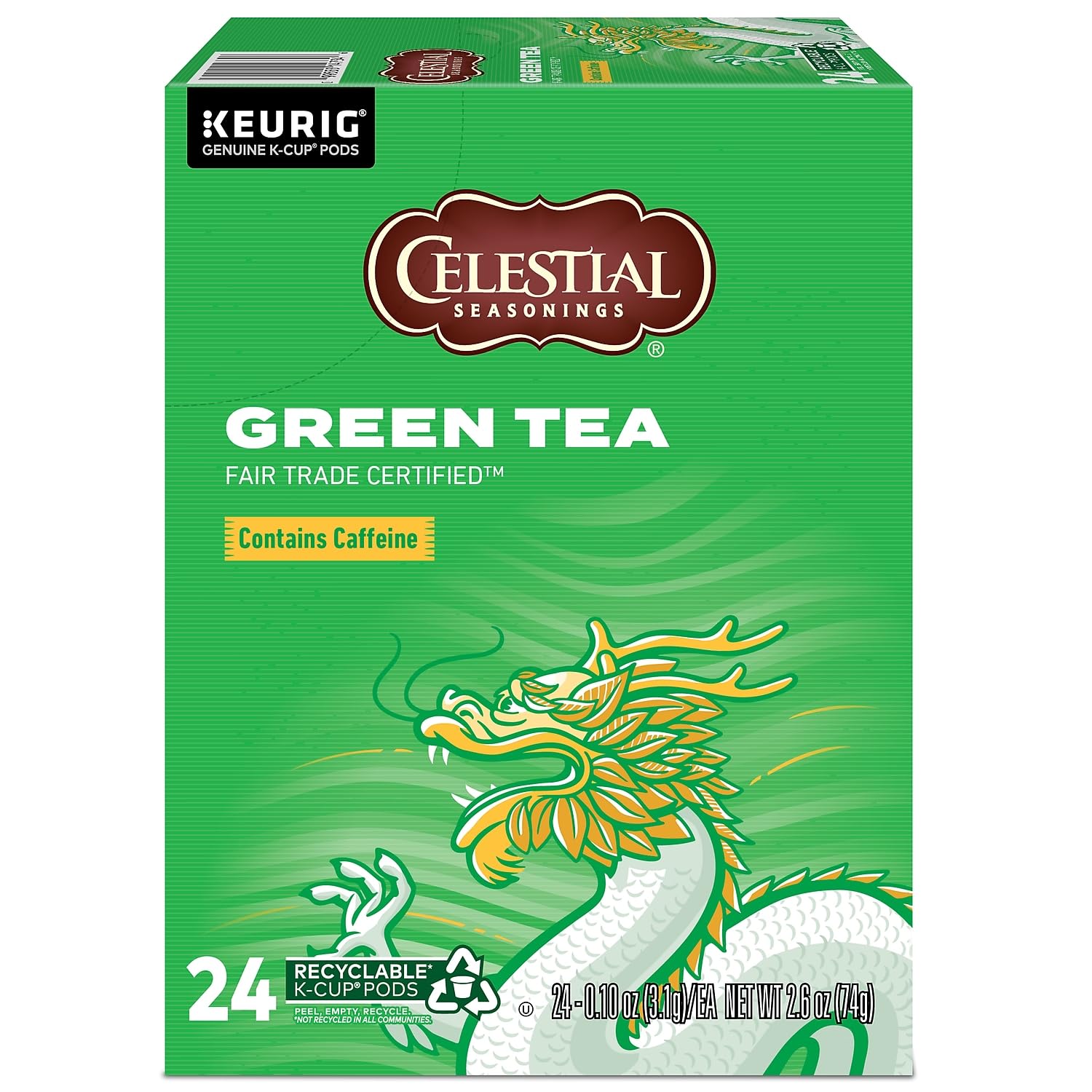 Celestial Seasonings Authentic Green Tea, K-Cup Portion Pack for Keurig K-Cup Brewers, 24-Count