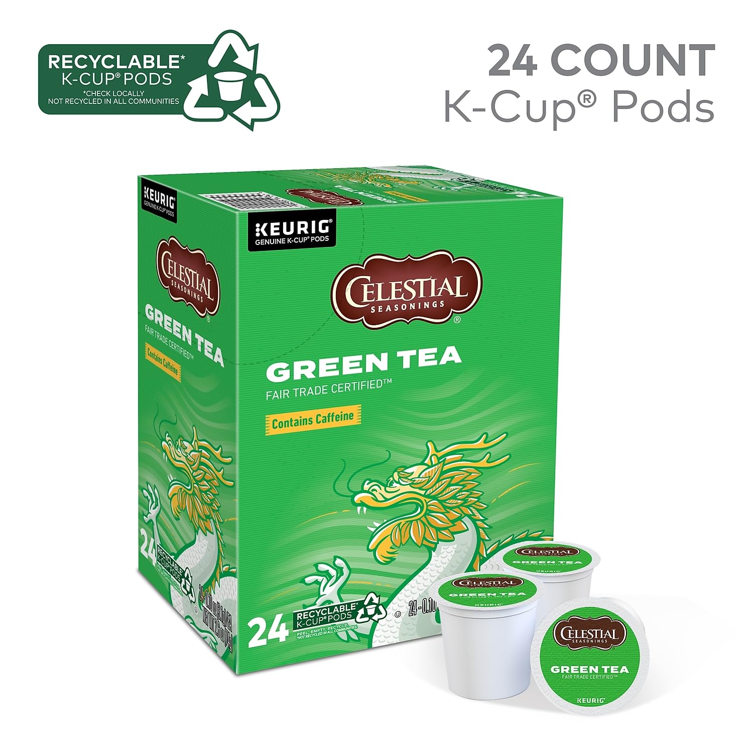 Celestial Seasonings Authentic Green Tea, K-Cup Portion Pack for Keurig K-Cup Brewers, 24-Count