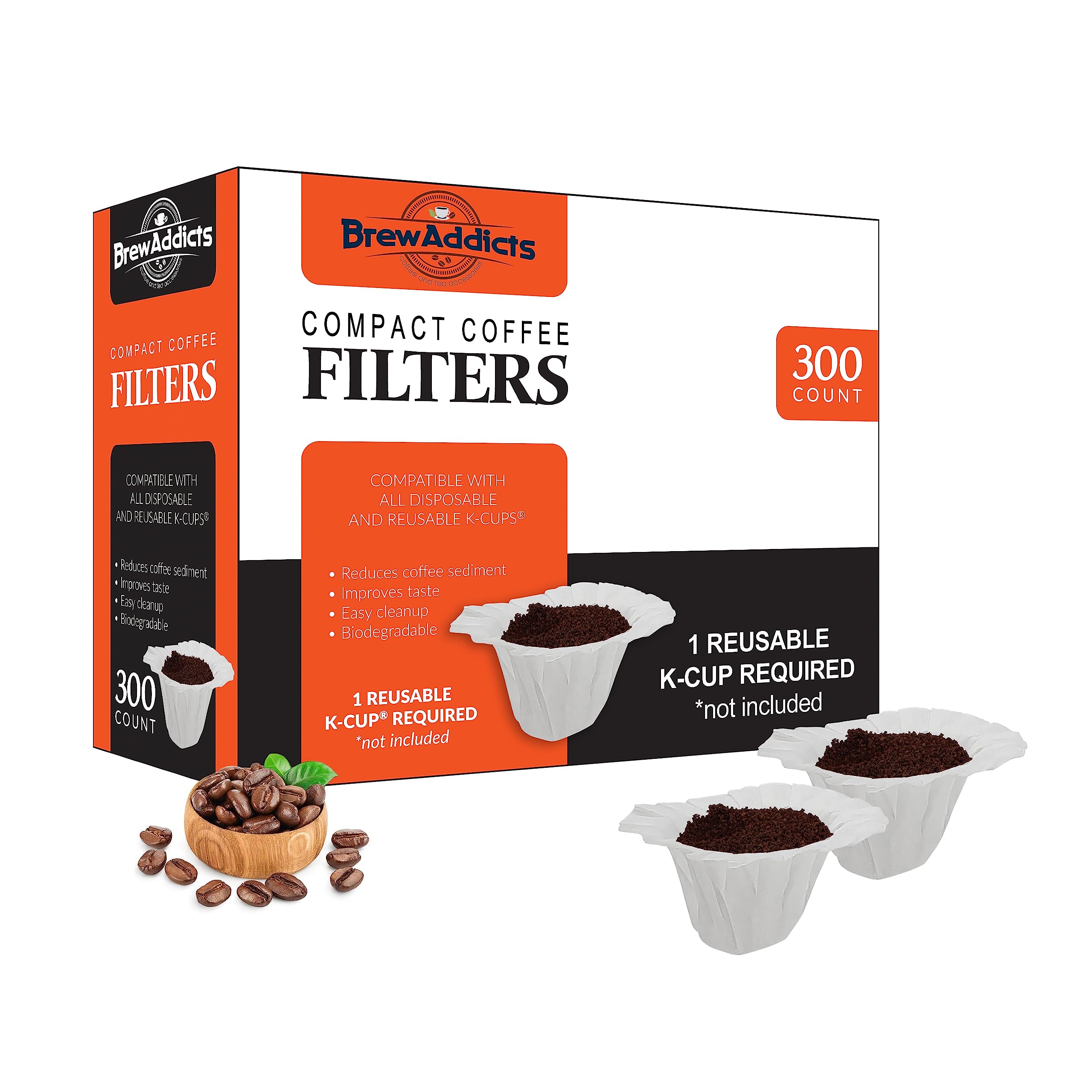 Brew Addicts 300 Paper Coffee Single-Use Filters for Keurig 1.0 & 2.0.