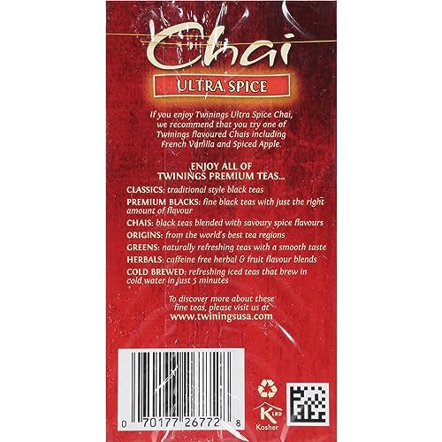 Twinings Ultra Spice Chai Tea Bags - Individually Wrapped, Black Tea with Cinnamon, Ginger, Cardamon & Clove, 20 Count (Pack of 3)