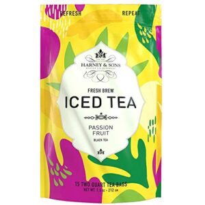 Harney & Sons Fresh Brew Iced Large Two Tea Bags of Black Tea, Passion Fruit, 15 Count