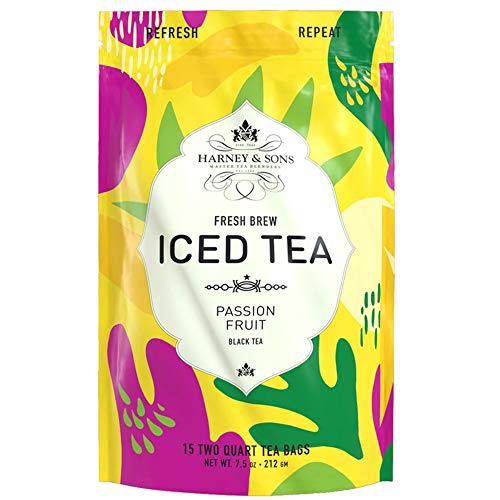 Harney & Sons Fresh Brew Iced Large Two Tea Bags of Black Tea, Passion Fruit, 15 Count