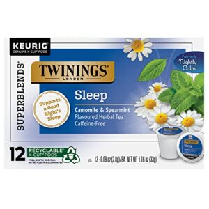 Twinings Nightly Calm Herbal Tea K-Cup Pods for Keurig - Sleep Tea, Bedtime Caffeine-Free Tea Blend, Soothing Chamomile, Relaxing Spearmint, Subtle Lemongrass Flavor, 12 Count (Pack of 2)