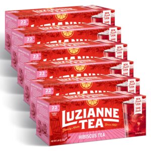 luzianne hibiscus tea bags, family size, unsweetened, 132 tea bags, 22 count (pack of 6), specially blended for iced tea, clear & refreshing home brewed summer picnic beverage