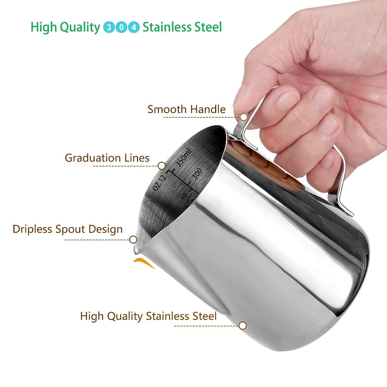 Milk Frothing Pitcher, Stainless Steel Art Creamer Cup Milk Frother Steamer Cup Stainless Steel Coffee Milk Frothing Cup,Coffee Steaming Pitcher 12oz/350ml