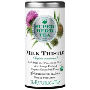 the republic of tea organic milk thistle superherb tea bags, tin of 36 tea bags