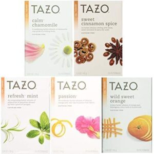 tazo herbal tea 5 flavor variety pack sampler (pack of 5, 100 bags total)