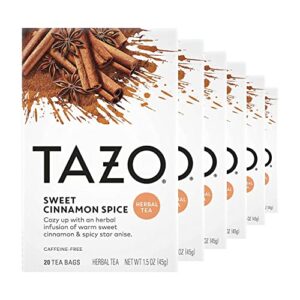 tazo sweet cinnamon spice herbal tea bags, caffeine-free, 20 count (pack of 6)