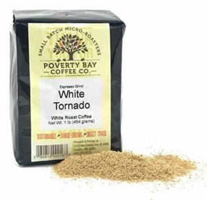 poverty bay white tornado white coffee beans 1lb bag light roast coffee