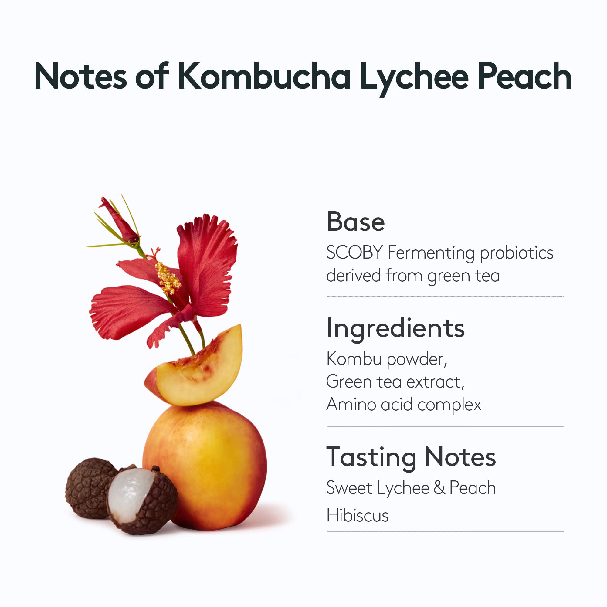 Osulloc Kombucha Tea LycheePeach (Lychee & Peach Blending), Sparkling Powdered Mix Beverage, No added sugar, 10 Sticks, 1.76oz