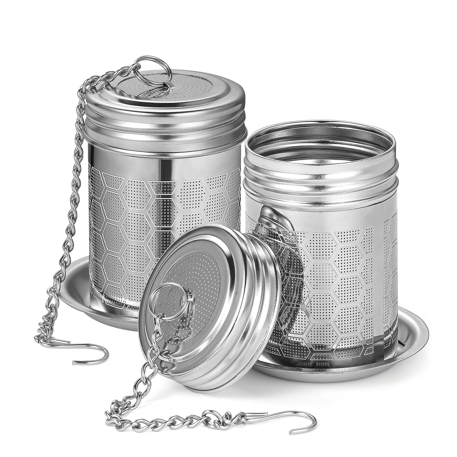 2 Pack Tea Strainers for Loose Tea 304 Stainless Steel Tea Infuser Mesh Loose Leaf Tea Steeper Tea Diffuser with Chain Hook and Threaded Lid for Black Tea, Spices and Seasonings