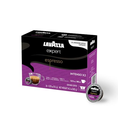 Lavazza Expert Espresso Intenso x2 Coffee Capsules, Intense, Dark Roast, Arabica, Robusta, notes of dried fruit, Intensity 11 out 13, Blended and Roasted in Italy, (36 Capsules)