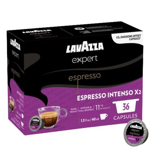 Lavazza Expert Espresso Intenso x2 Coffee Capsules, Intense, Dark Roast, Arabica, Robusta, notes of dried fruit, Intensity 11 out 13, Blended and Roasted in Italy, (36 Capsules)