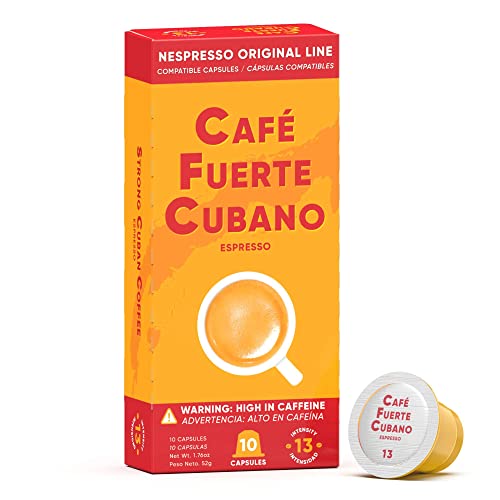 Cafe Fuerte Cubano, Espresso Pods, Nespresso Capsules Compatible with OriginalLine Machines, Strong Cuban Coffee, Ristretto Cafecito, Intensity 13, Dark Roast, High In Caffeine (40 Count)