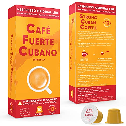 Cafe Fuerte Cubano, Espresso Pods, Nespresso Capsules Compatible with OriginalLine Machines, Strong Cuban Coffee, Ristretto Cafecito, Intensity 13, Dark Roast, High In Caffeine (40 Count)