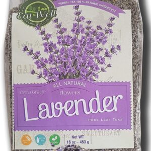 Eat Well Dried Lavender Flowers 16 oz, Bulk Size Lavender Petals for Lavender Tea, Edible Culinary Lavender for Baking and Cooking, Dry Lavender Flowers for Soaps, Lavender Buds for Home Fragrance