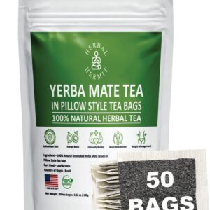 Herbal Hermit Yerba Mate herbal-teas with 50 tea bags Natural Organic Yerba Matte Rich in Chlorophyll, Antioxidants and Vitamins, Made in USA