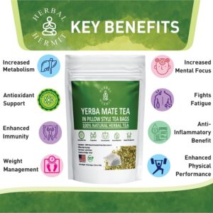 Herbal Hermit Yerba Mate herbal-teas with 50 tea bags Natural Organic Yerba Matte Rich in Chlorophyll, Antioxidants and Vitamins, Made in USA