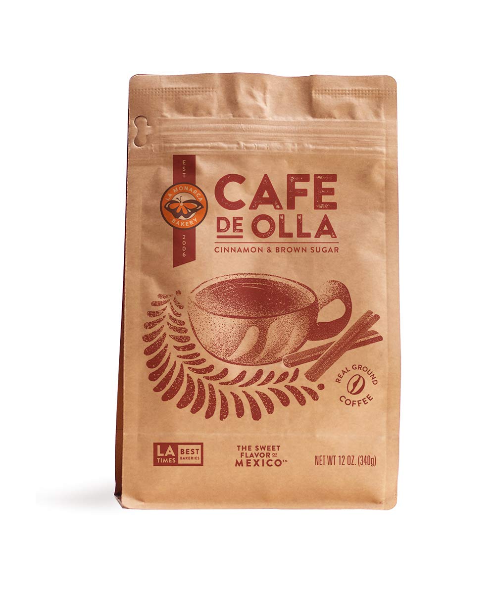 Café De Olla Ground Coffee, 12 Ounce, Cinnamon and Brown Sugar Spiced Mexican Dark Roast Coffee by La Monarca Bakery