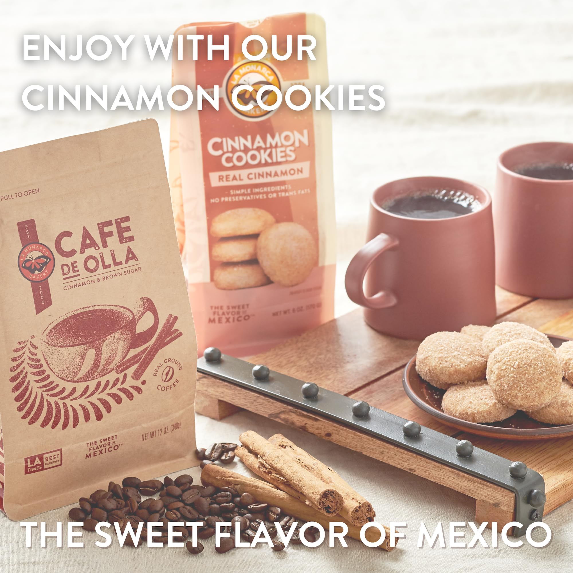 Café De Olla Ground Coffee, 12 Ounce, Cinnamon and Brown Sugar Spiced Mexican Dark Roast Coffee by La Monarca Bakery